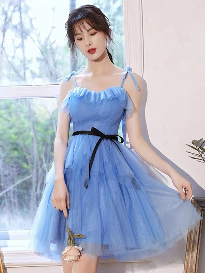 Blue Evening Dress, Spaghetti Strap Party Dress, Fairy Prom Dress ...