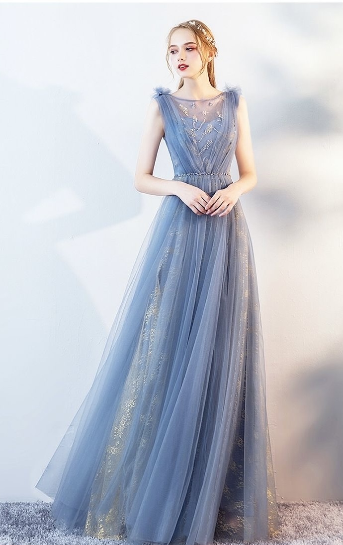 Temperament Evening Gown, Elegant Birthday Party Dress, Sleeveless Blue ...