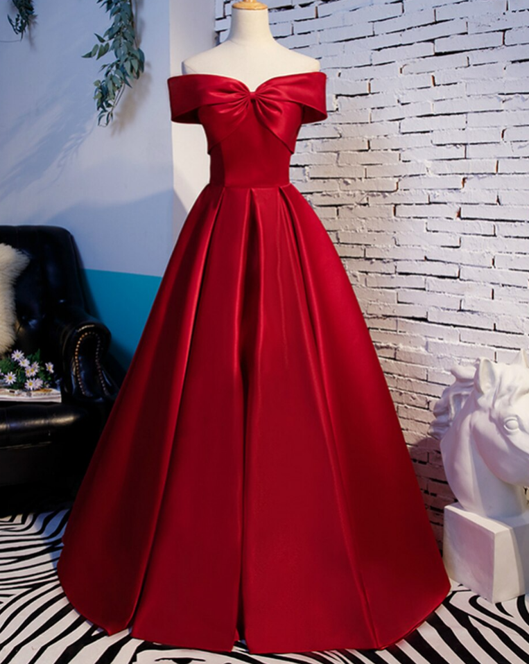 Simple Satin Off The Shoulder Prom Dress,red Formal Dress on Luulla