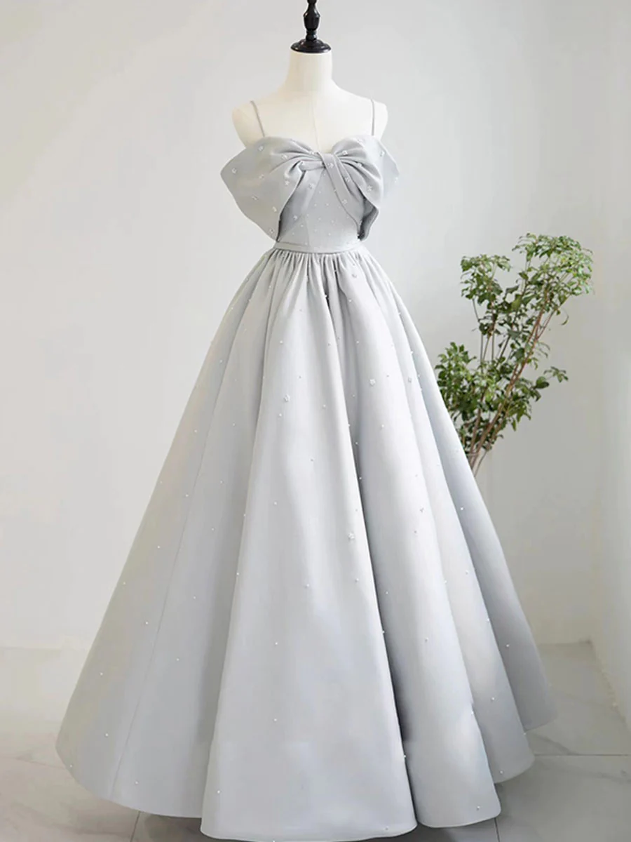 A-line Satin Gray Long Prom Dresses, Gray Long Formal Dresses on Luulla