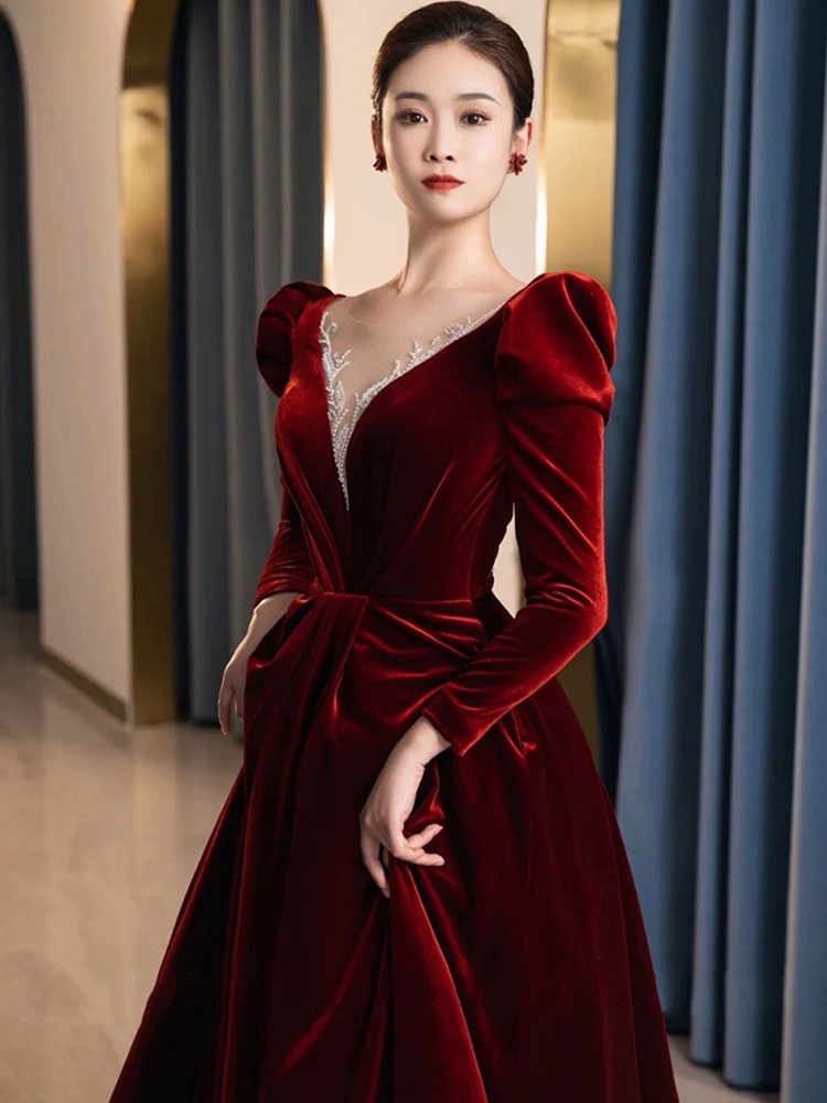 Long Sleeve Prom Dress,velvet Party Dress,elegant Formal Dress on Luulla