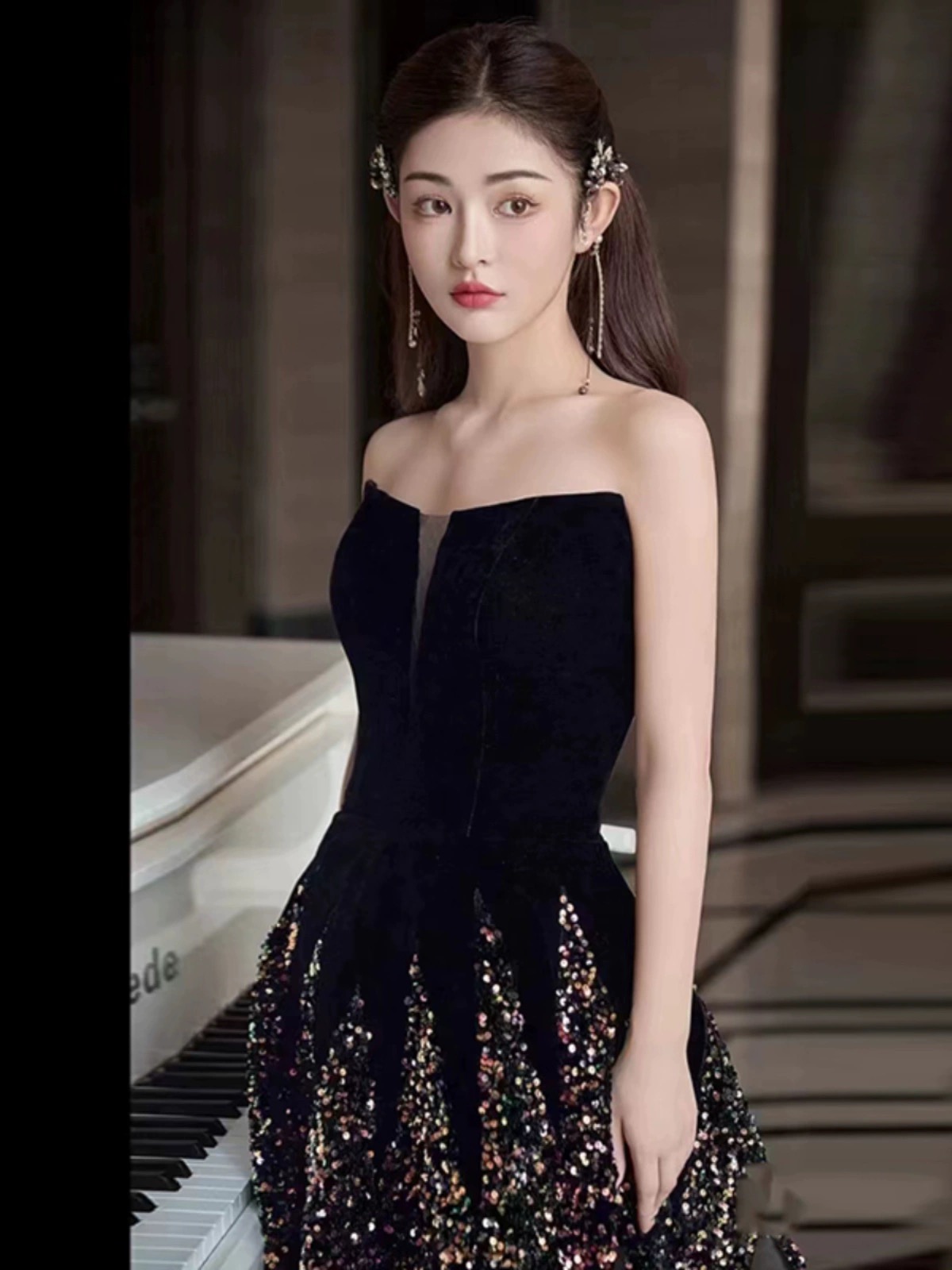 Strapless Party Dress,black Prom Dress Luxury Shiny Evening Dress on Luulla