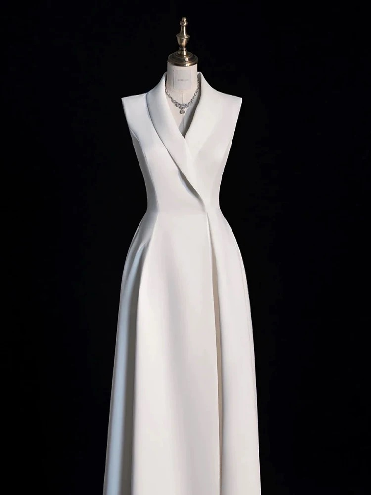 White V-neck Satin Evening Gown,elegant Wedding Guest Dress,simple ...