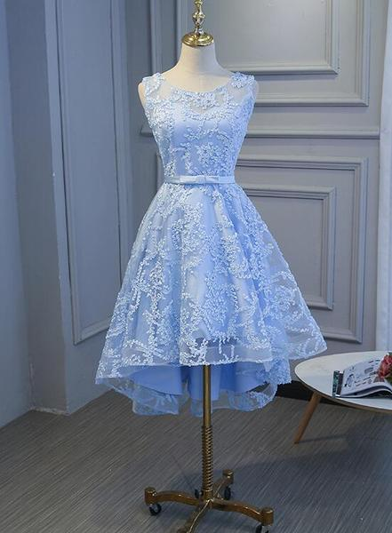 Light Blue High Low Homecoming Dresses , Blue Party Dress With Belt ...