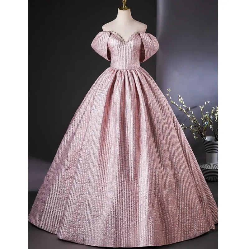 Luxurious Pink Off-shoulder Gown With Train on Luulla