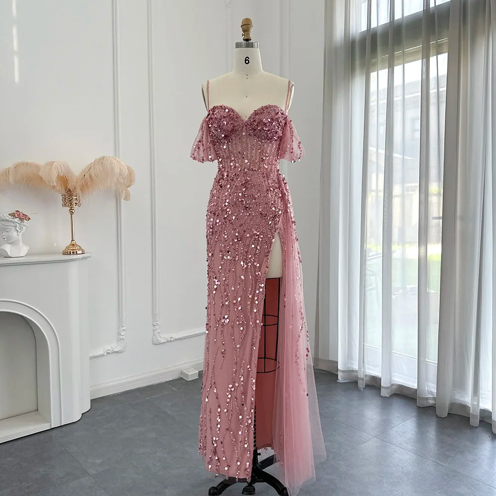Sparkling Pink Off-shoulder Gown With Train on Luulla