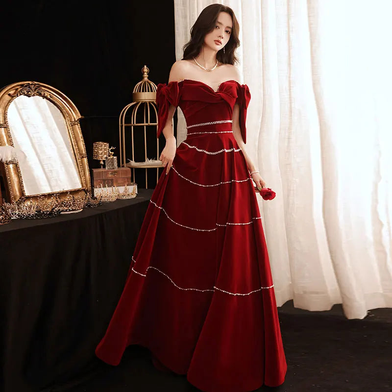 Stunning Red Off-shoulder Gown With Bow Details on Luulla