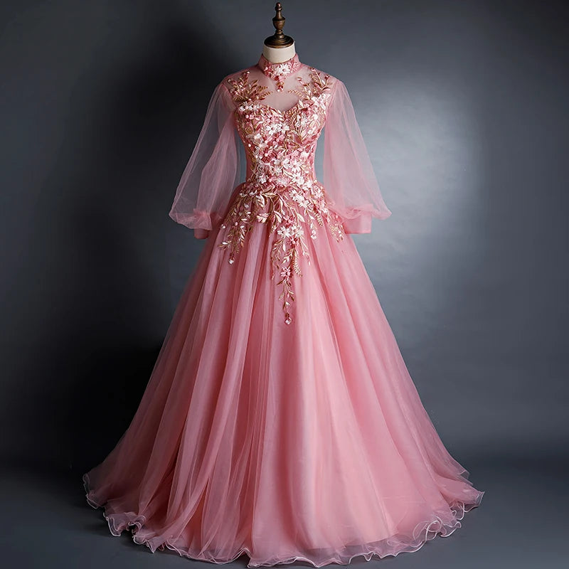 Beautiful Pink Gown With Floral Lace Detailing on Luulla