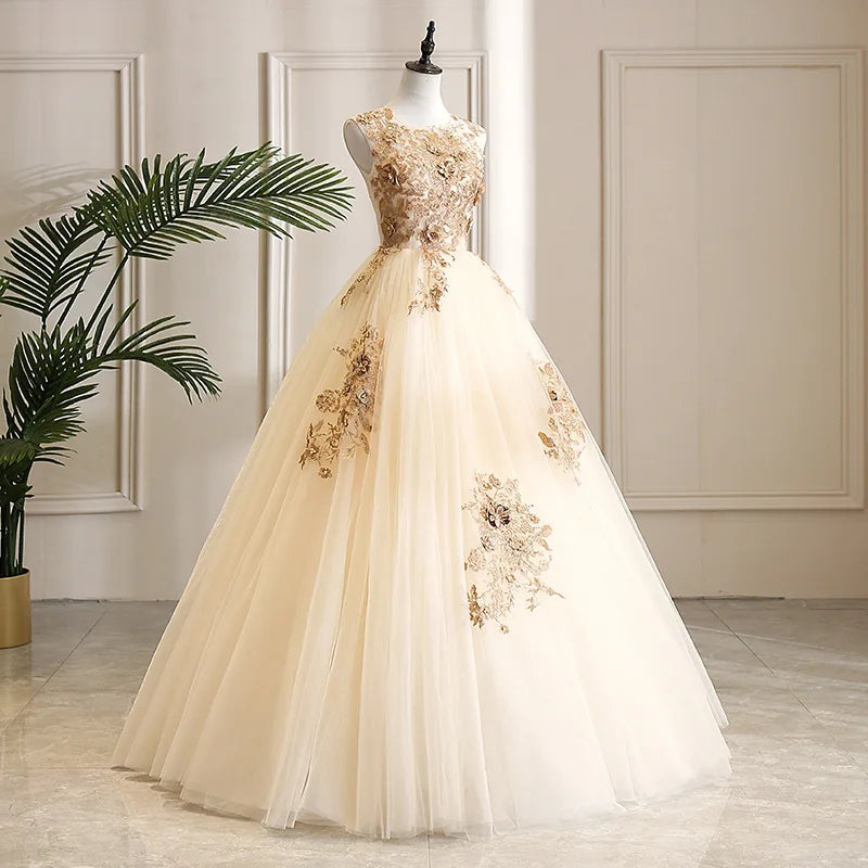 Floral Embroidered Sleeveless Tulle Ball Gown Dress on Luulla