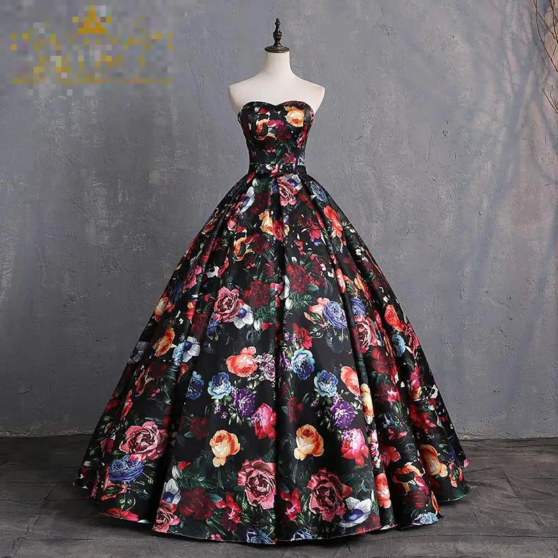 Floral Strapless A-line Gown With Bold Colors on Luulla