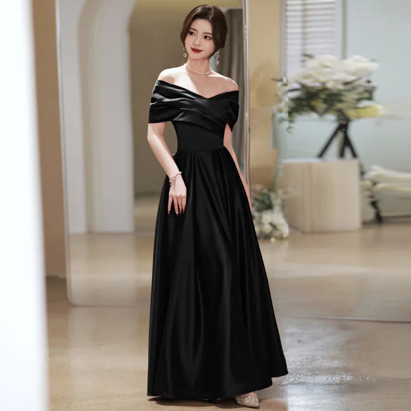 Off-shoulder Black Gown With Draped Bodice Design on Luulla